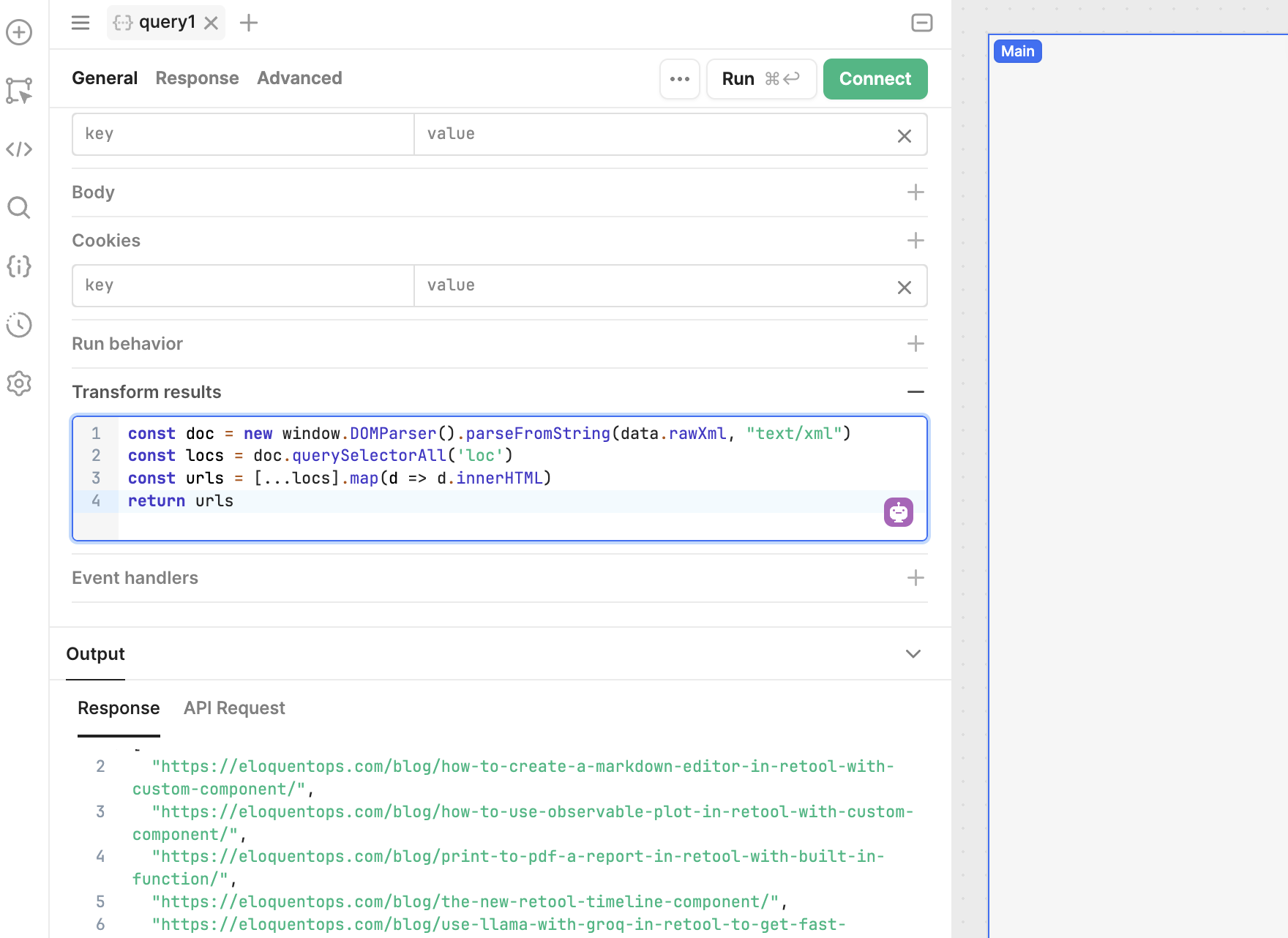 How to fetch XML with REST API resource in Retool